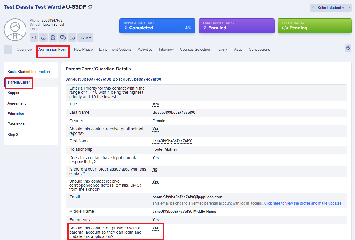How to grant parents permission to view and edit an application form